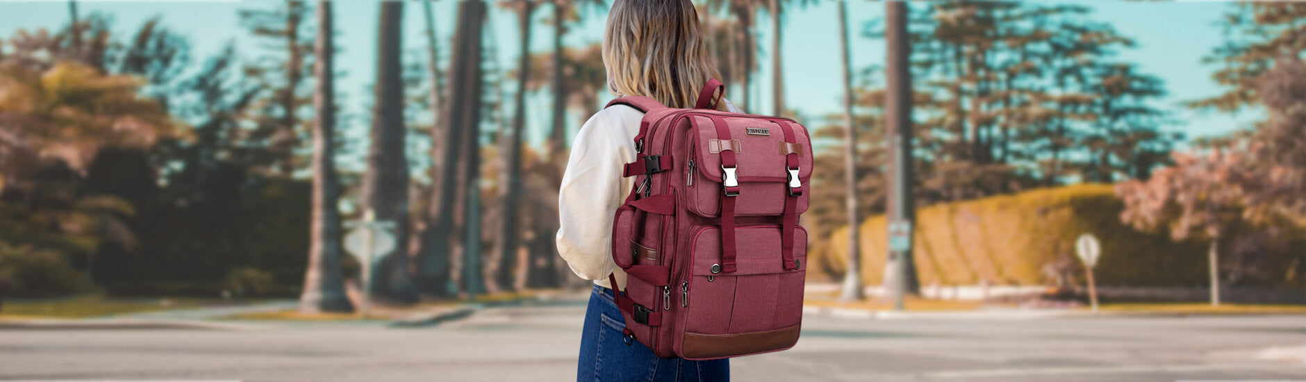 Travel Backpacks for Women Large Canvas Red Backpack | WITZMAN