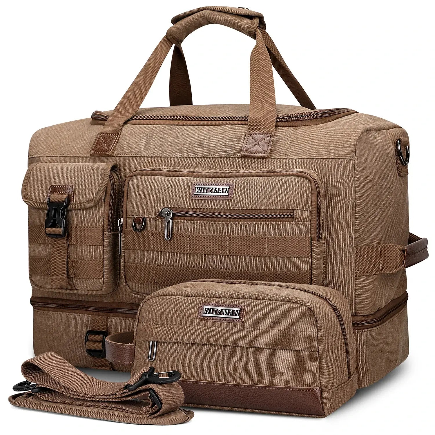 WITZMAN 50L Canvas Weekender Duffel Bag Set with Shoe Compartment