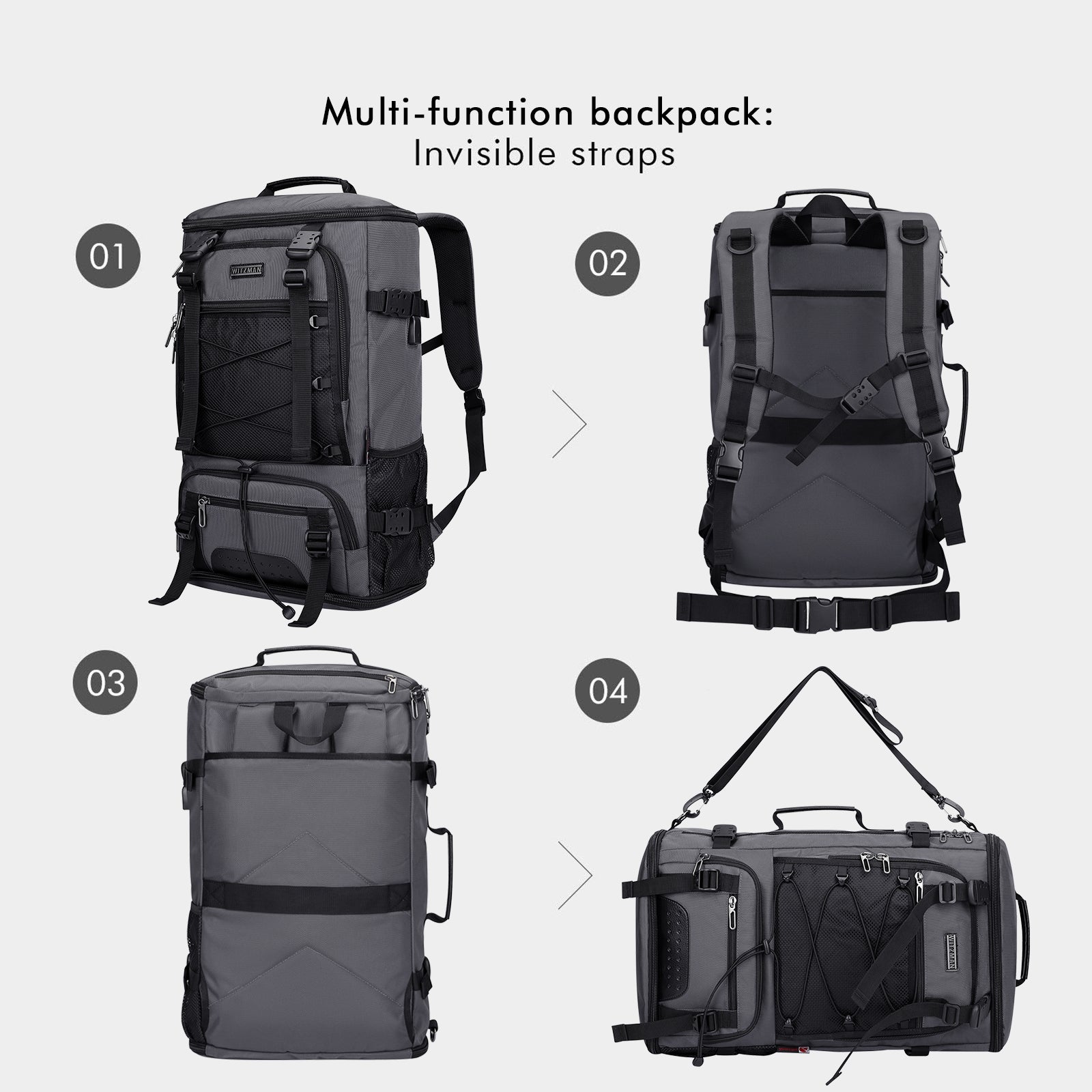 Travel Carry on Backpack for Men 3 in 1 Bag Fit 17 Inch Laptop | WITZMAN