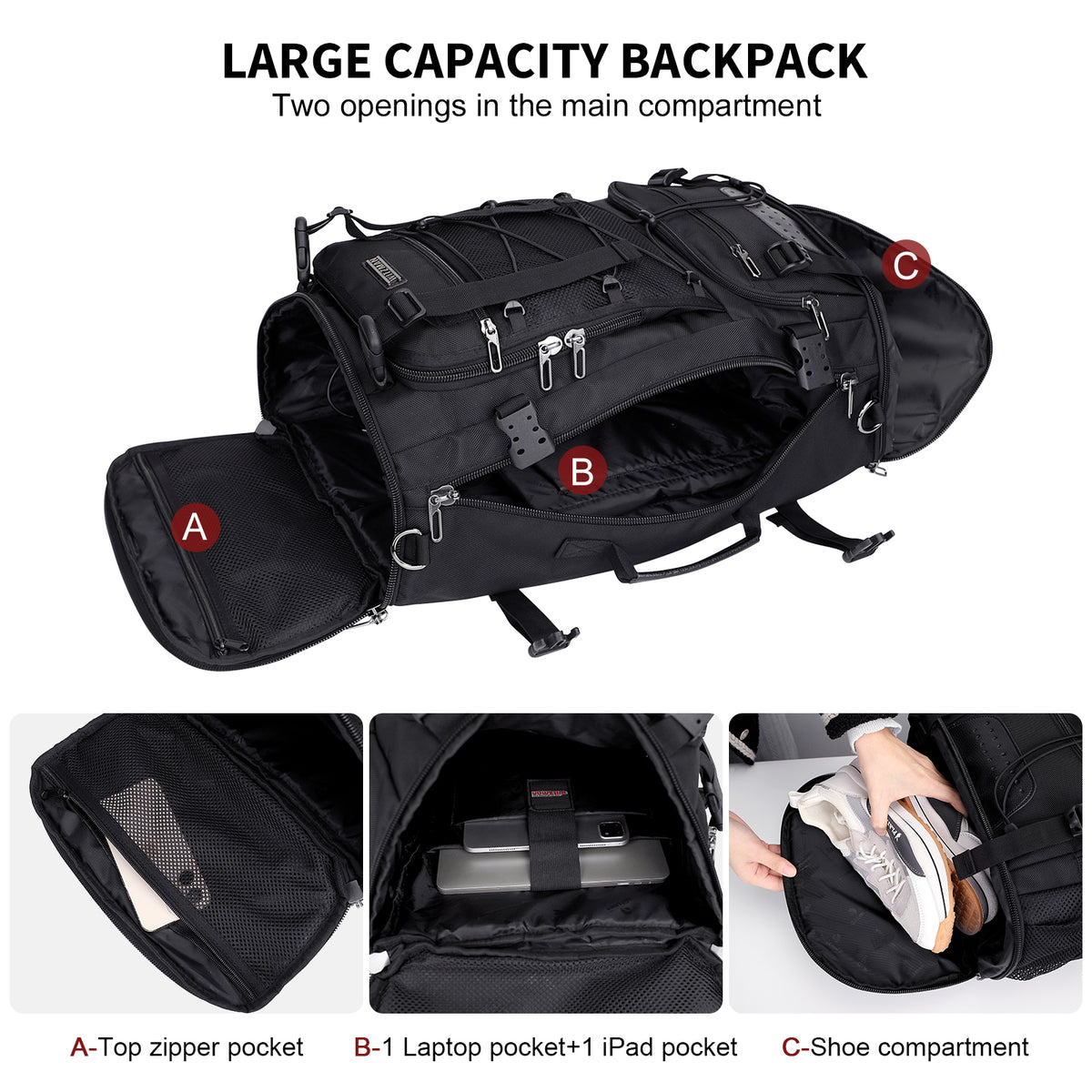 Travel Carry on Backpack for Men 3 in 1 Bag Fit 17 Inch Laptop | WITZMAN