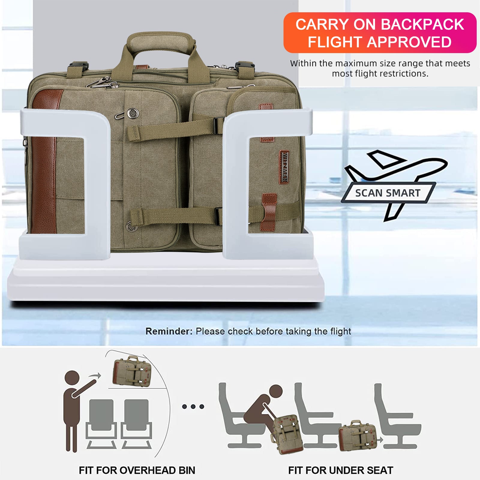 Canvas Backpack Large Travel Backpack Luggage Duffel Bag | WITZMAN