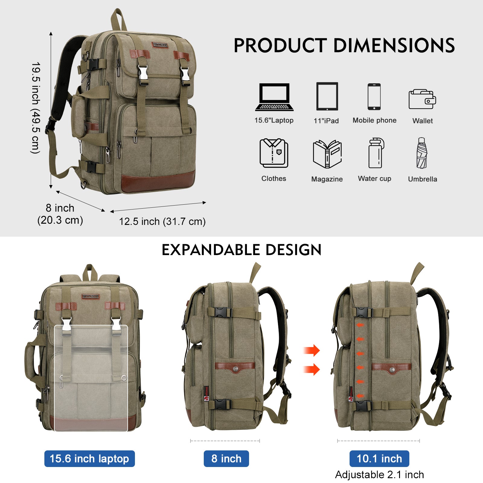 Canvas Backpack Large Travel Backpack Luggage Duffel Bag | WITZMAN