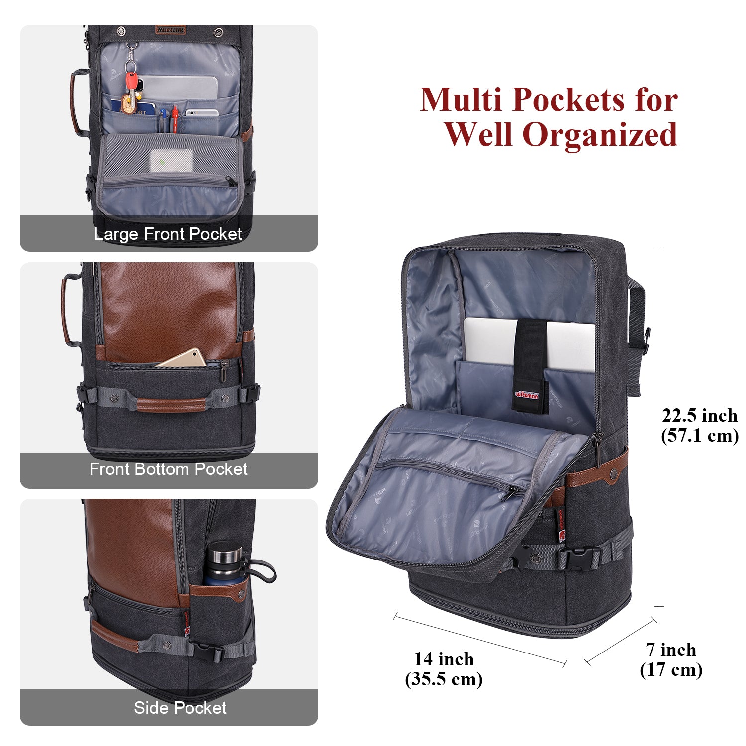 Carry on Travel Backpack for Men Canvas Luggage Backpack | WITZMAN